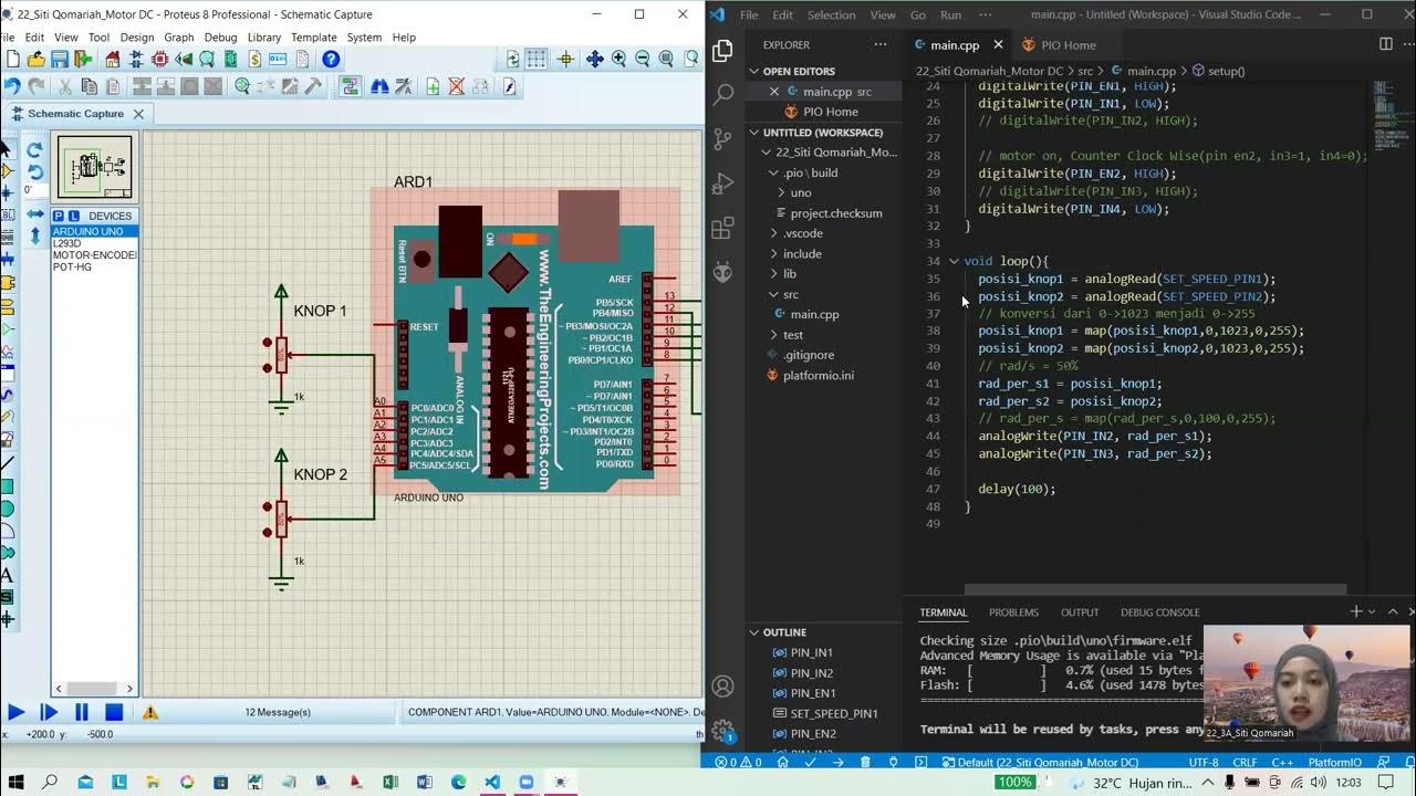 Simulasi 2 motor DC Arduino Uno menggunakan Proteus dan VS Code - YouTube