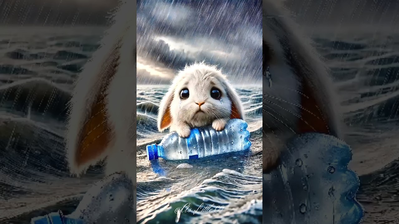 A little rabbit floating in the middle of a heavy rainstorm # ...