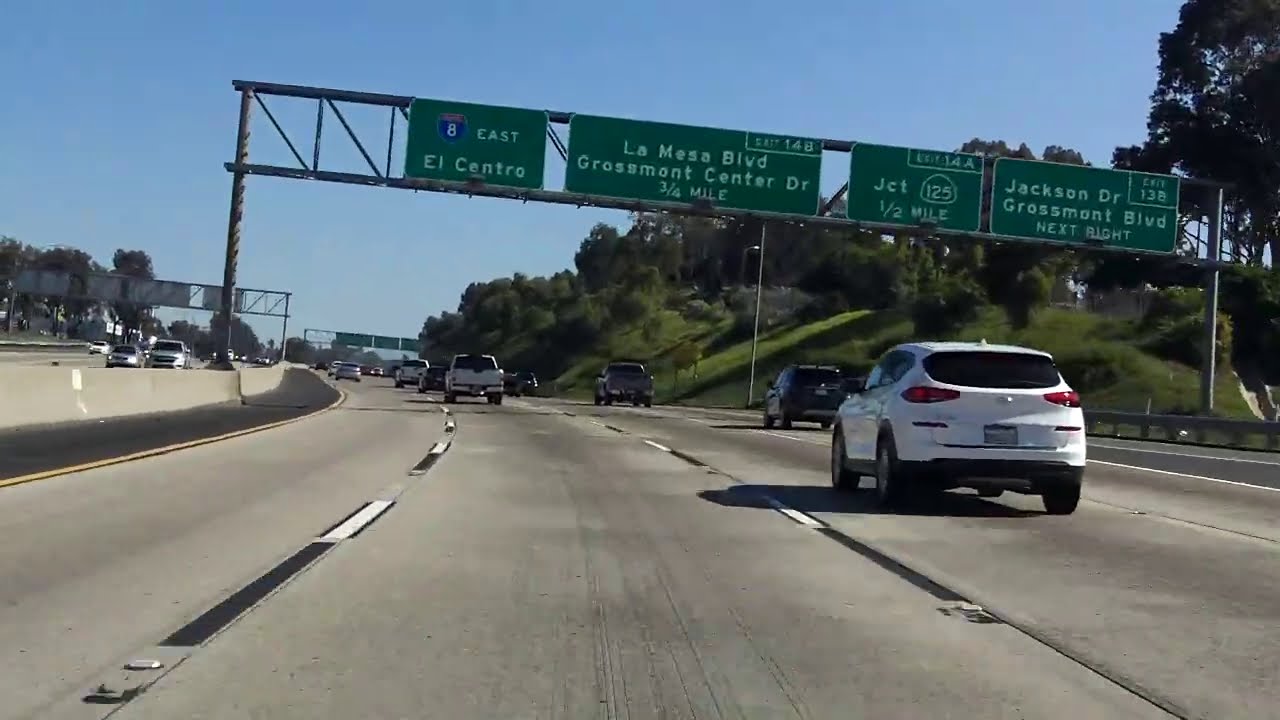 Mission Valley Freeway (Interstate 8 Exits 4 to 17) eastbound - YouTube