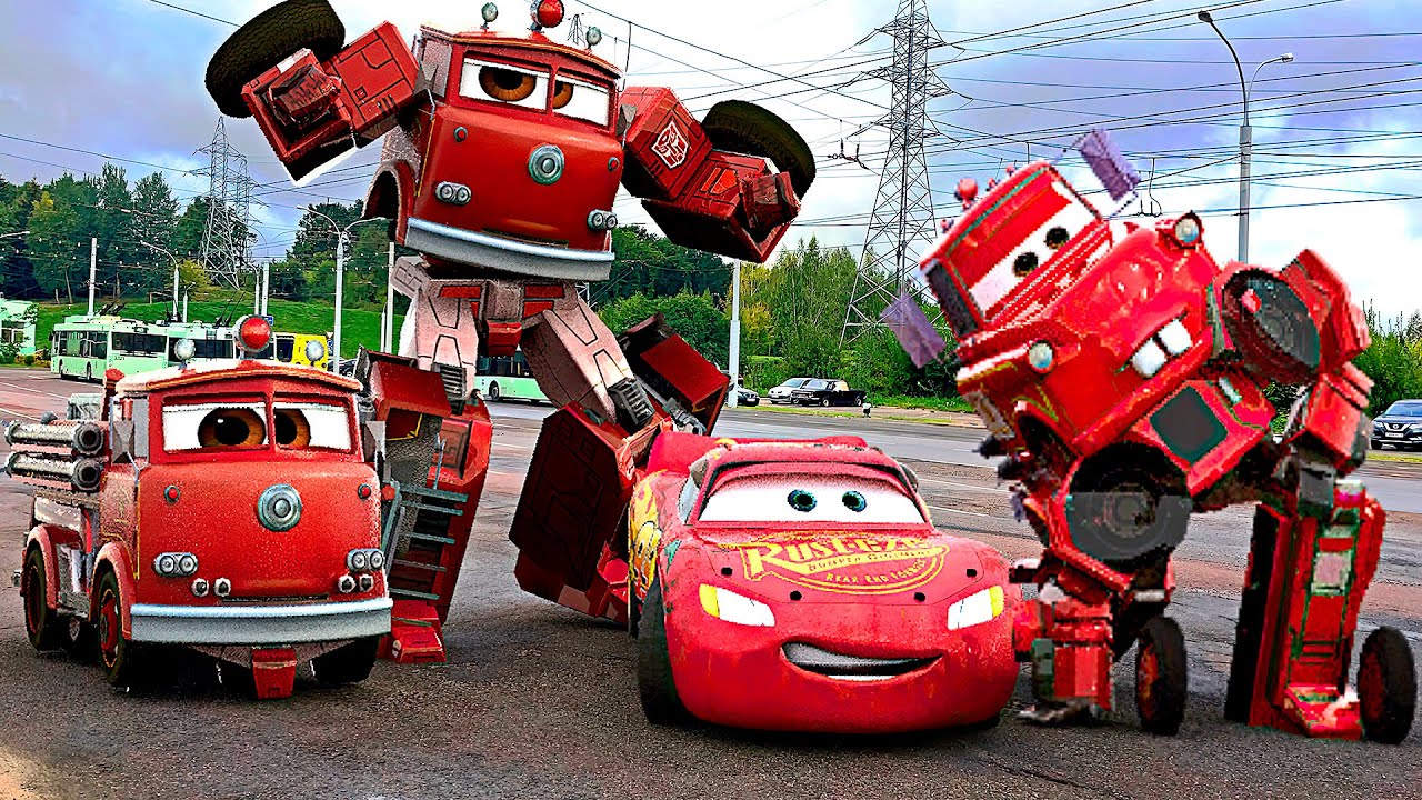 Lightning McQueen TRANSFORMERS in Real Life on Road cars PIXAR drift ...