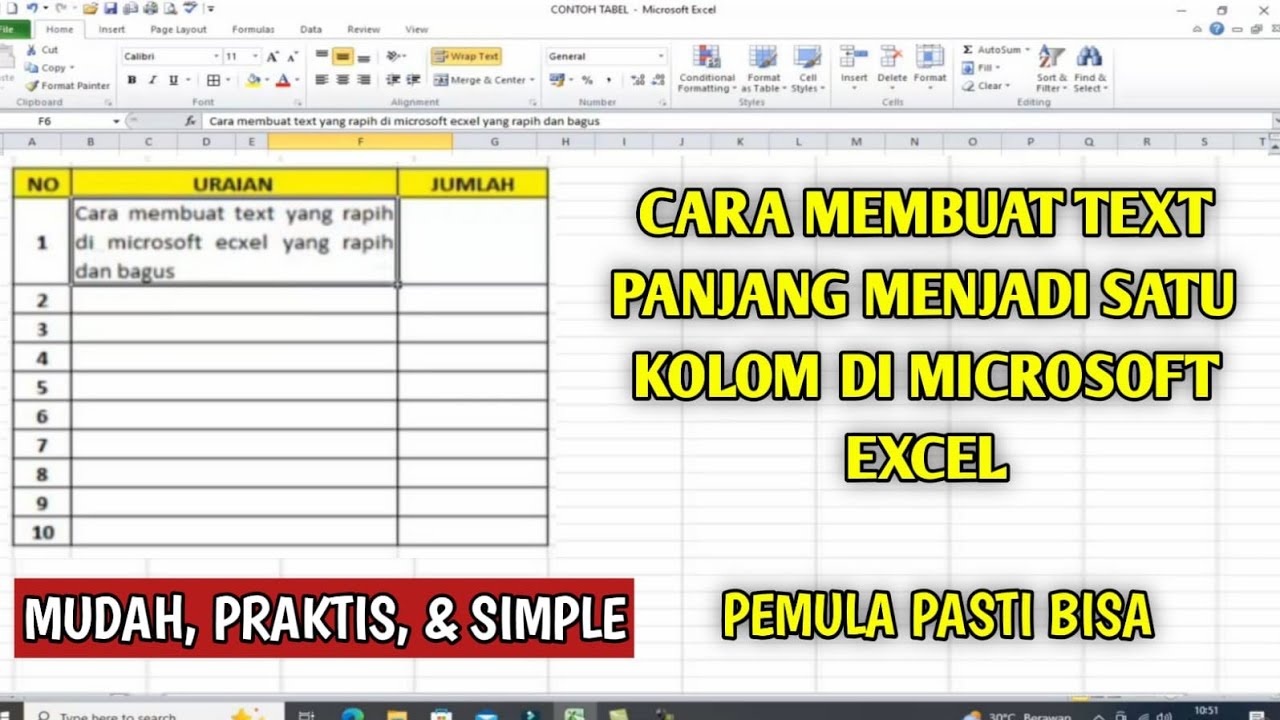 Cara Membuat Text Panjang Menjadi Satu Kolom di Microsoft Excel - YouTube