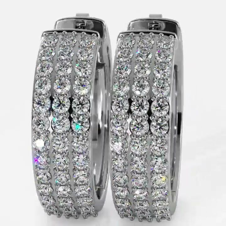 Three Rows Diamond Hoops - YouTube