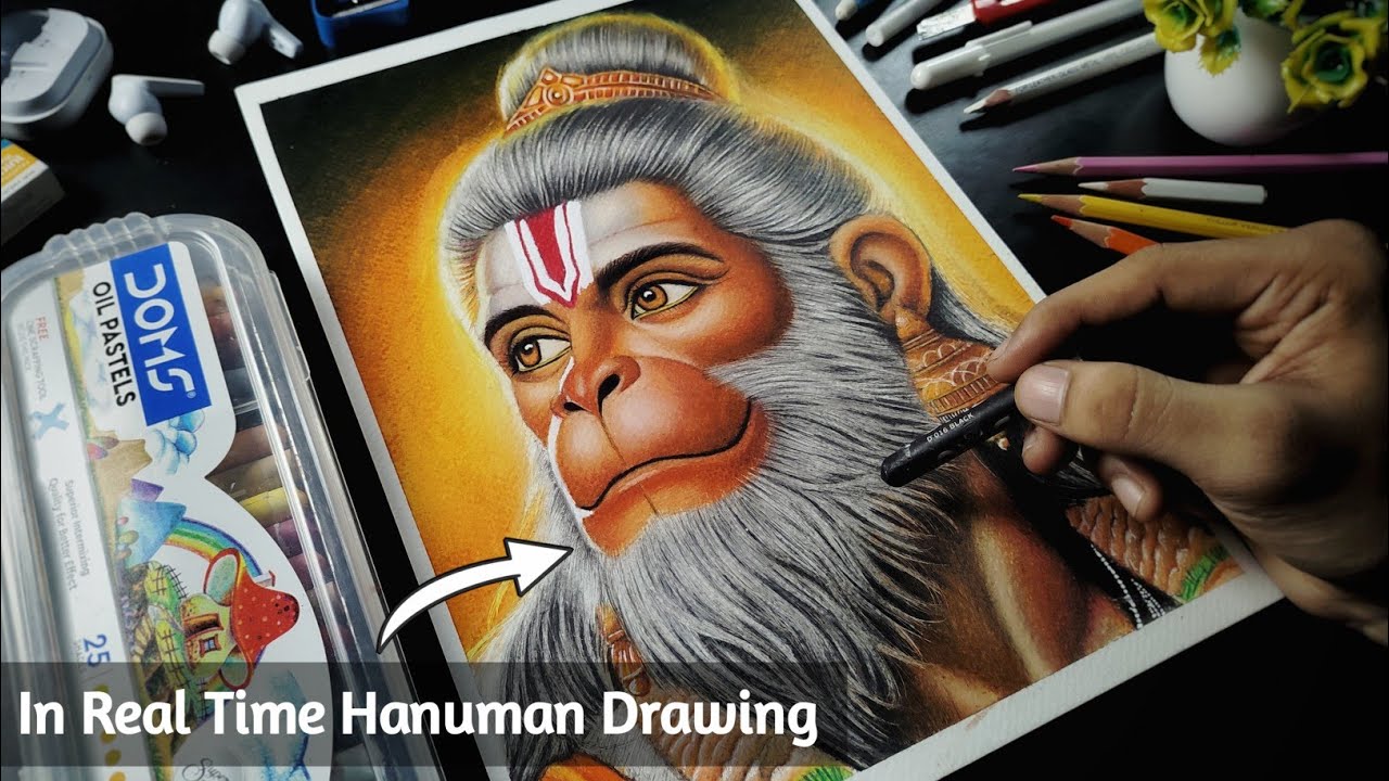 Hanuman Ji Drawing In Real Time With Oil Pastel | STEP-BY-STEP - YouTube
