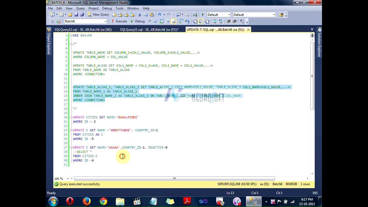 Lecture Sql 005 Understanding Of Update Query And Stored Procedures With T Sql Youtube