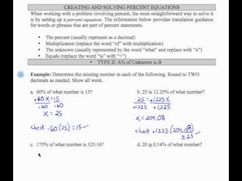 SWL6E8: Basic Arithmetic - Solving Percent Equations - Type II (A% of ...