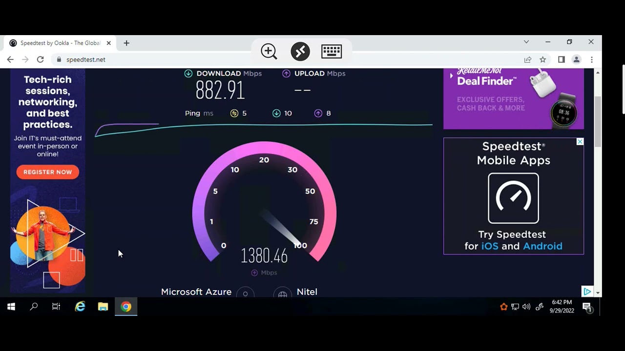 1.3Gbps Speed Test In Azure RDP - YouTube