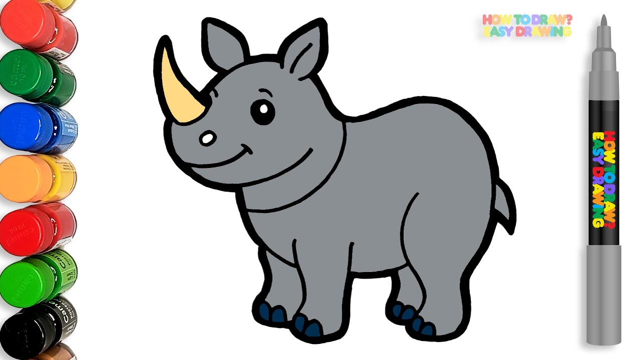How to Draw a Cute Rhinoceros | Easy Step-by-Step Drawing Tutorial for ...