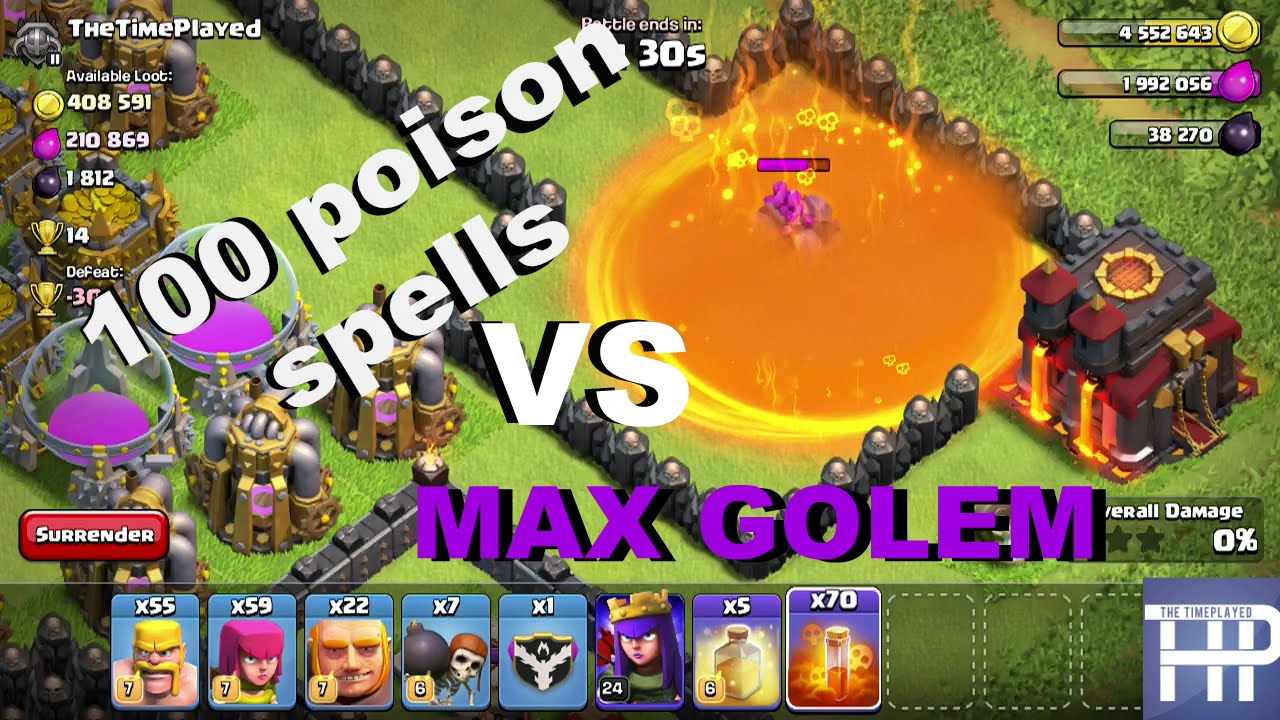 Clash of Clans: 100 POISON SPELLS VS. MAX GOLEM! (COC Gameplay new ...