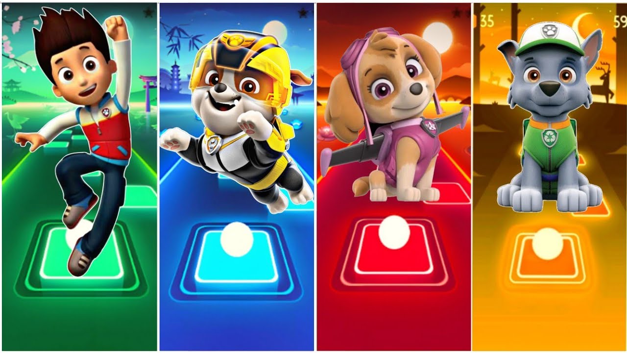 PAW Patrol: Ryder 🆚 Rubble 🆚 Skye 🆚 Rocky 🎶 Tiles Hop EDM Rush - YouTube