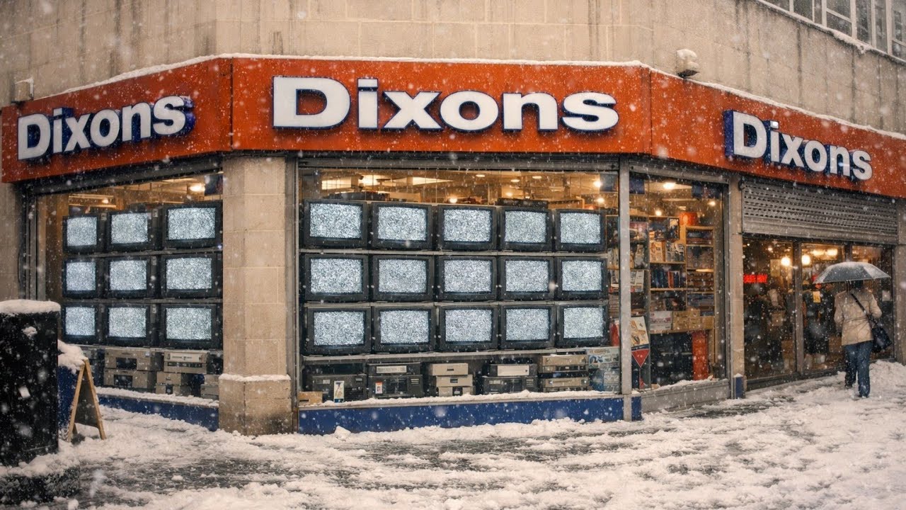 White Noise (10 Hours) | 90s Dixons Shop Window in the Snow ️ CRT TV ...