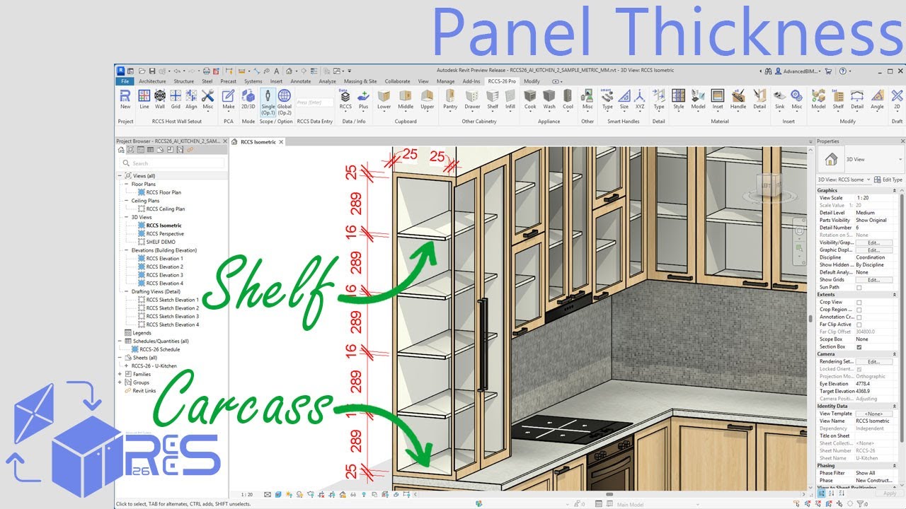 Revit Cabinetry | RCCS-26 Pro - New Features : Panel Thickness - YouTube