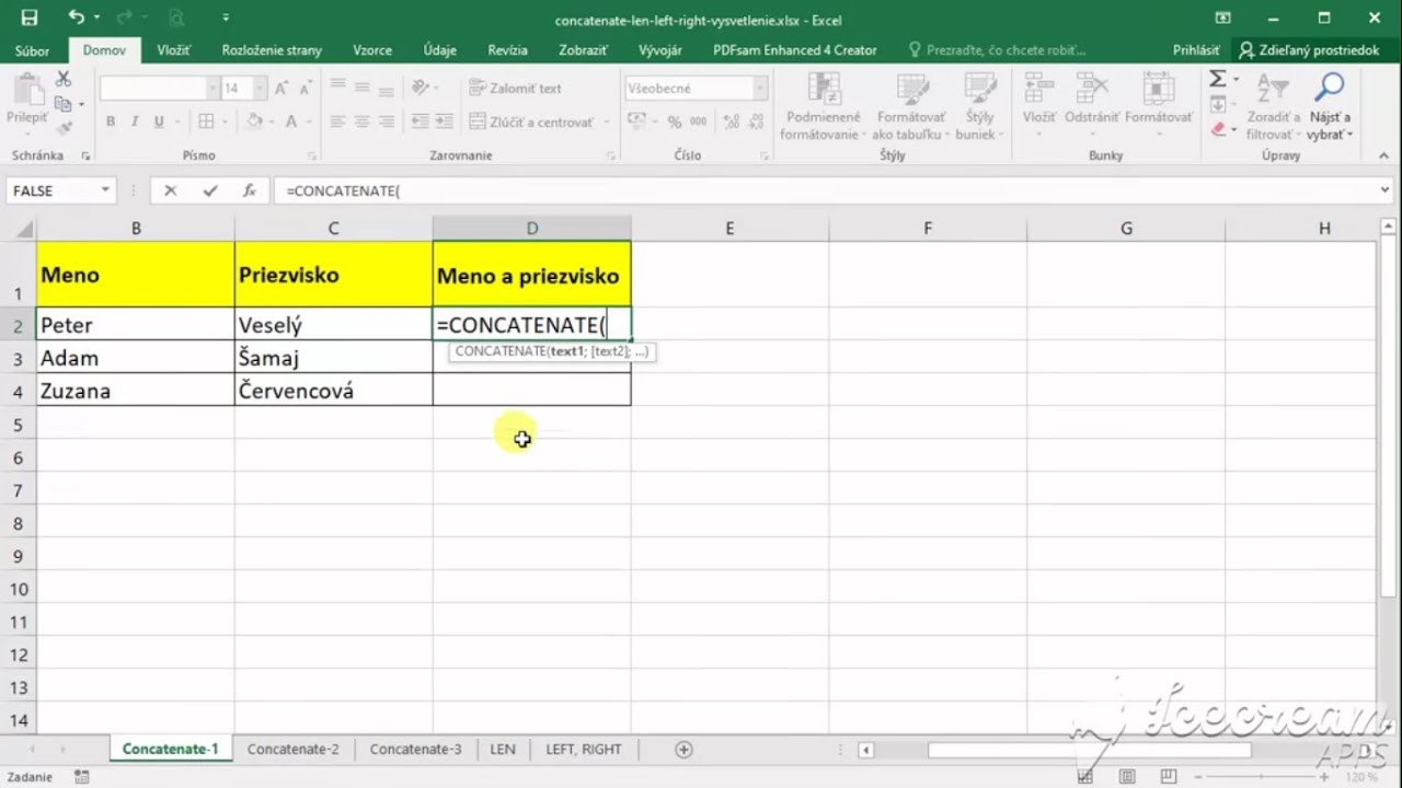 Excel Textové Funkcie Concatenate Len Left Right Youtube 9240