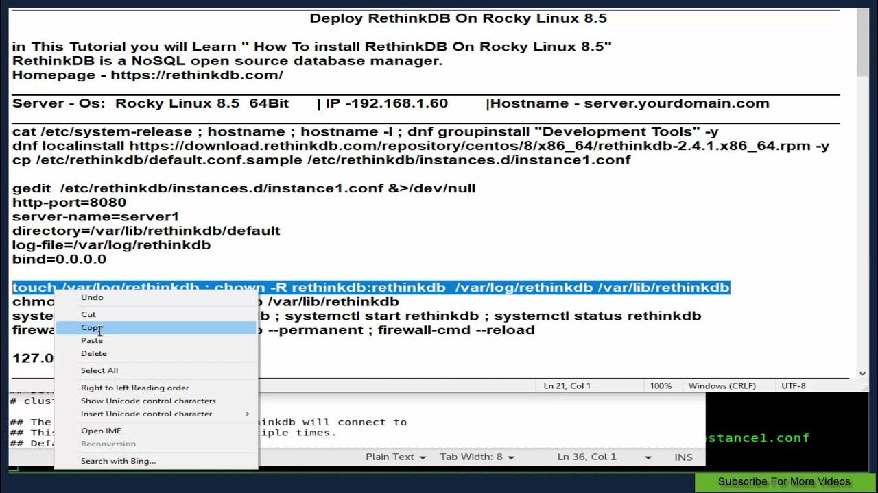 Deploy RethinkDB On Rocky Linux 8.5 - YouTube
