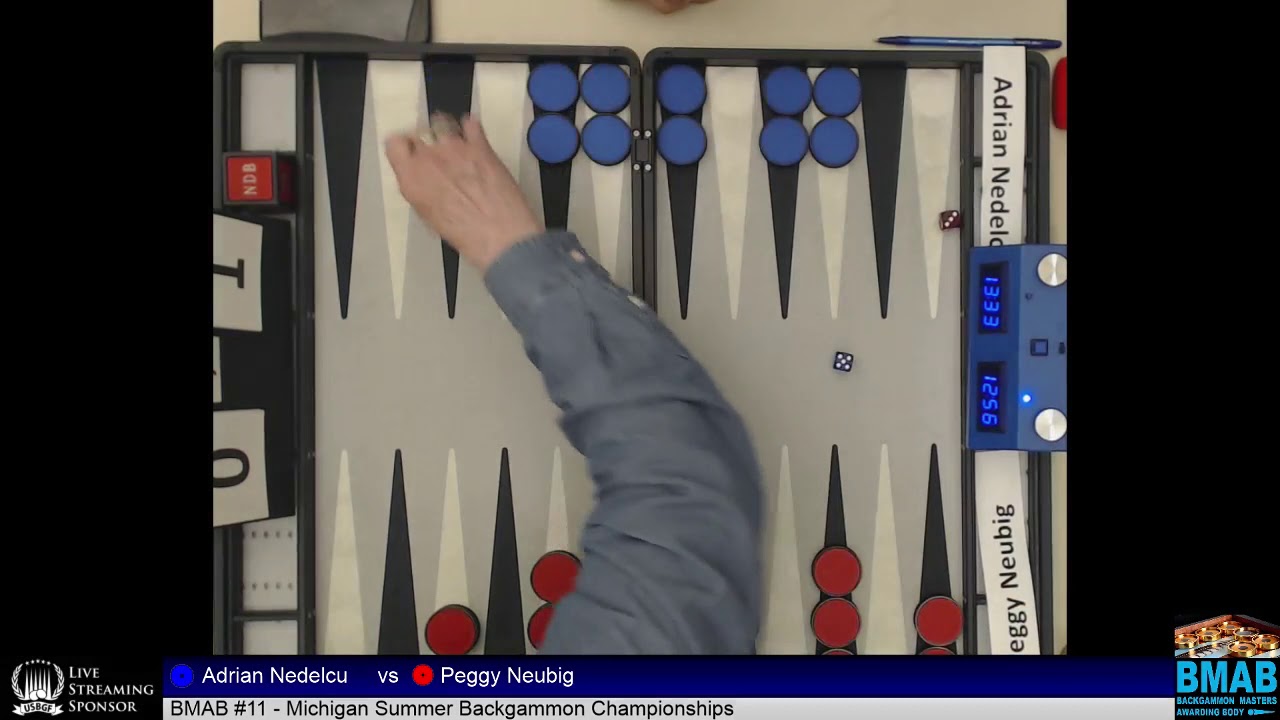 BMAB #11 Michigan Backgammon 2019 Adrian Nedelcu vs Peggy Neubig - YouTube
