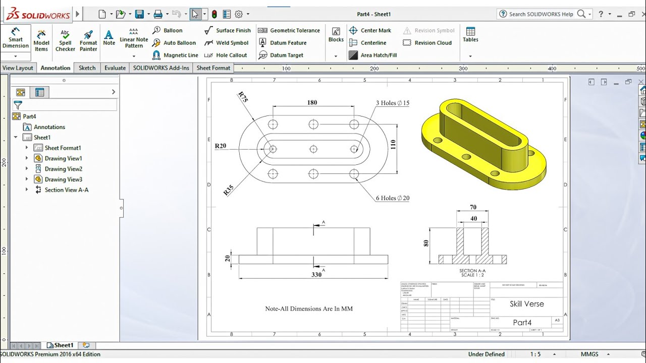 SolidWorks Tutorial Convert 3D Model to 2D Drawing & Drafting - YouTube