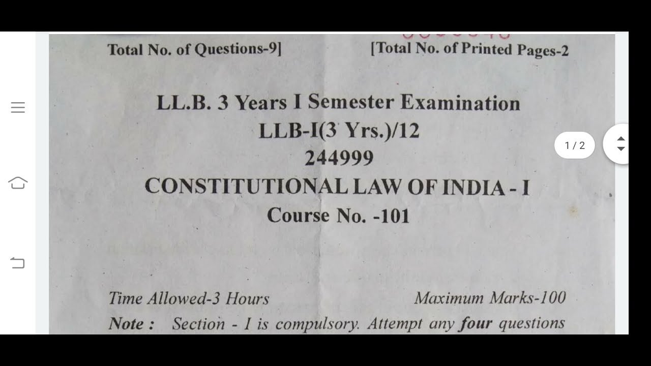 constitution law of India -1 question paper , LLB FIRST SEMESTER ...
