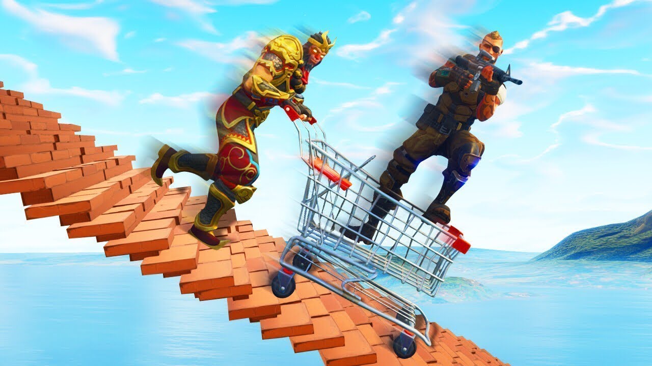 Fortnite: Building a huge shopping cart ramp - YouTube