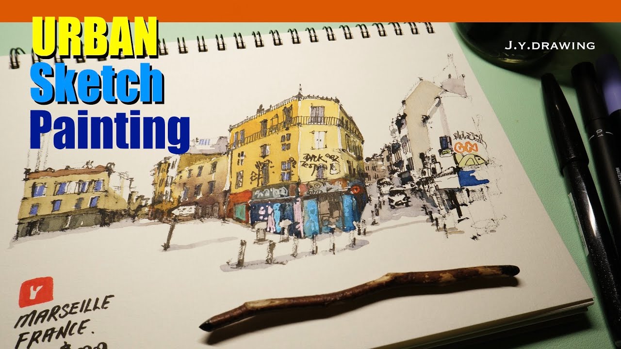 Urban Sketch and Paint French Street Buildings in my Drawing Style ...