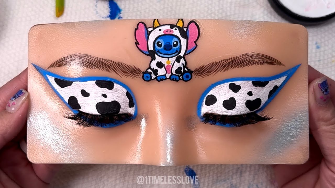 Stitch Cow Eye Makeup Tutorial on Practice Board - YouTube