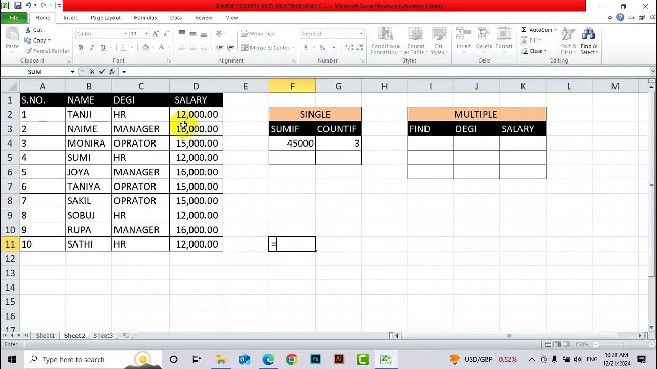 Microsoft Excel : Sum Sumif Sumifs Count Countif Countifs || bangla #creativealima#excel # ...