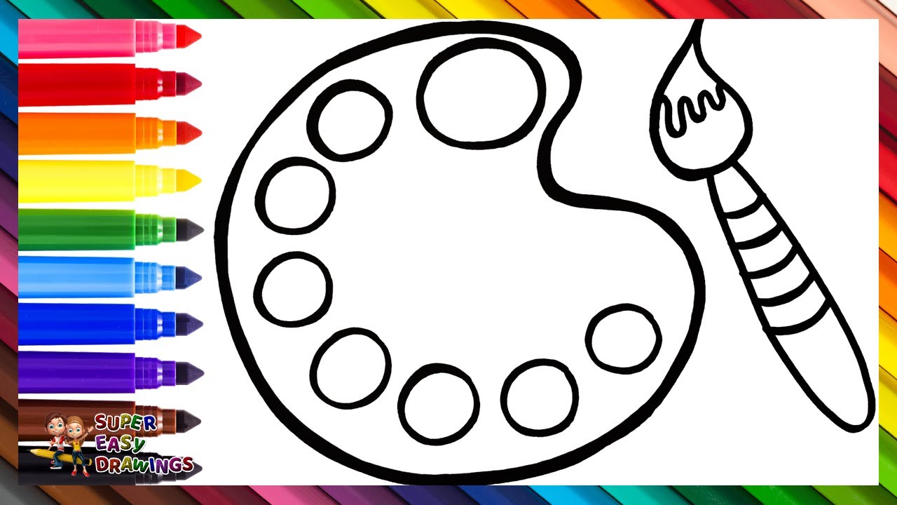 Draw and Color a Rainbow Paint Palette with a Brush 🎨🖌️🌈 Drawings for ...