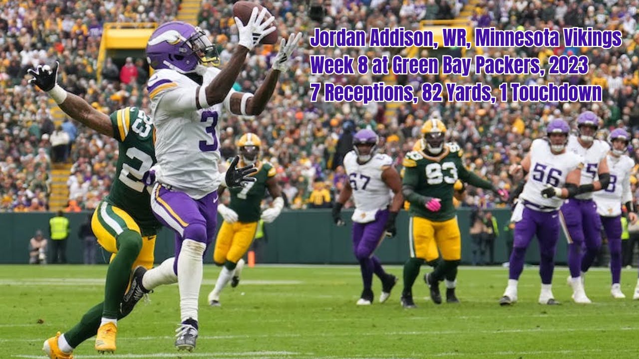 Jordan Addison Week 8 Every Target and Catch Minnesota Vikings at Green ...