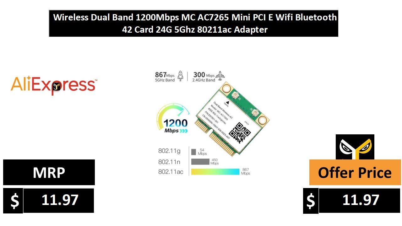 Wireless Dual Band 1200Mbps MC AC7265 Mini PCI E Wifi Bluetooth 42 Card ...