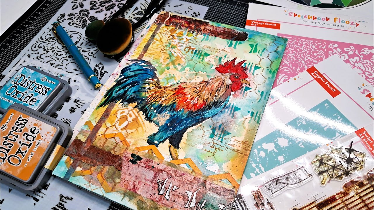 Vibrant Rooster Vibes! Watercolor, Collage, Crayon + My New Stamps ...