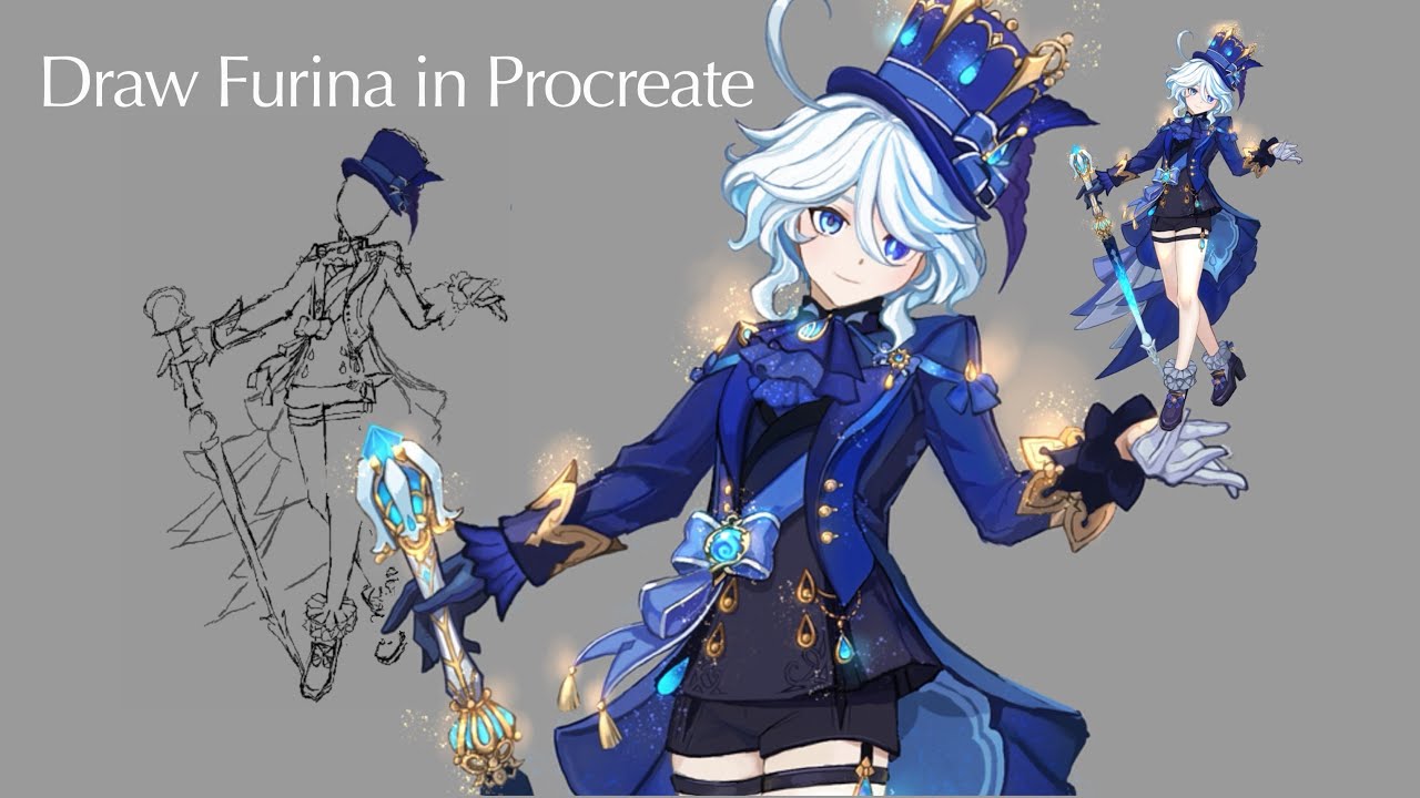 How to Draw Furina from Genshin Impact in Procreate | Character Drawing ...