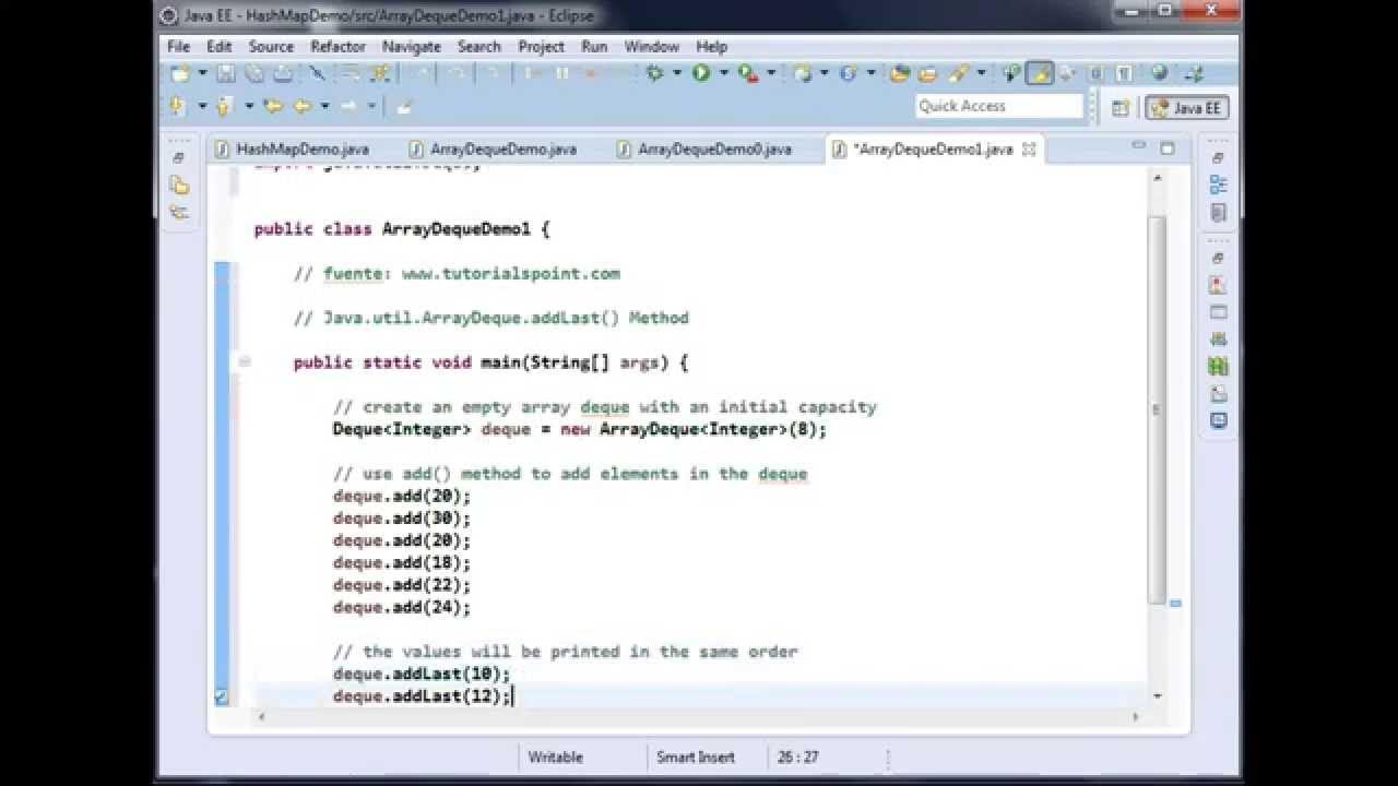 Java util ArrayDeque addLast Method - YouTube