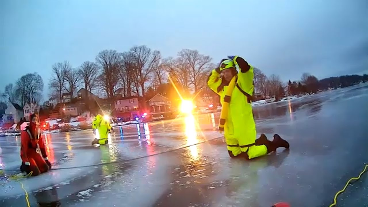 Daring ice rescue caught on camera in New Jersey - YouTube