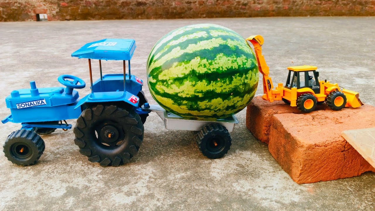 Tractor & Jcb 5CX Watermelon Loading | Mini Jcb Tractor Toy Kids ...