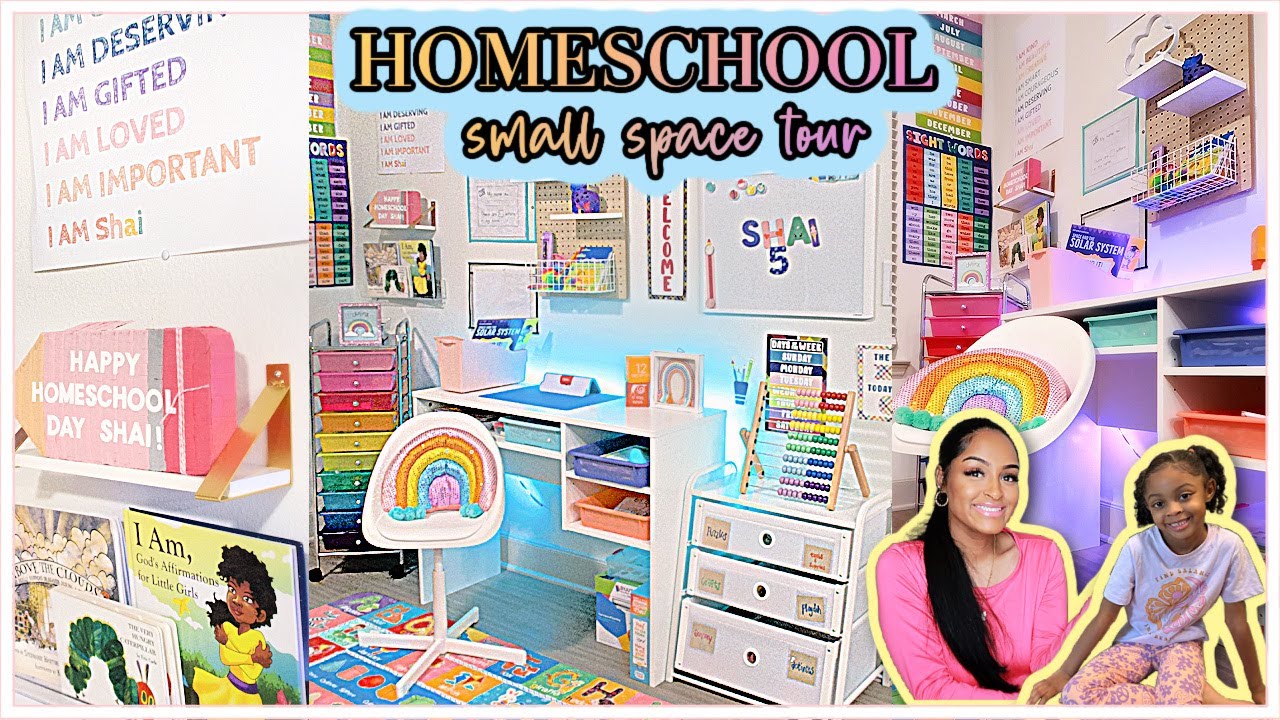 AFFORDABLE SMALL SPACE HOMESCHOOL SETUP & ORGANIZATION | rainbow themed ...