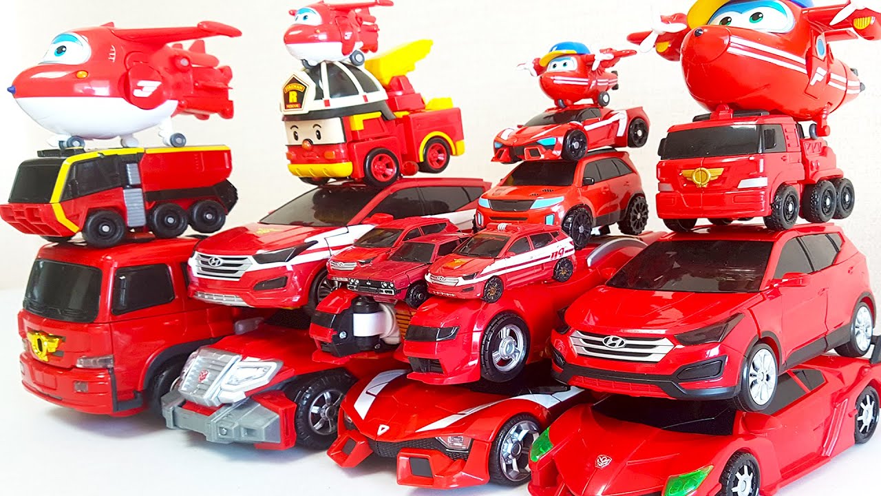 빨간색 총집합! 카봇 또봇 슈퍼윙스 폴리 장난감자동차 소방차 변신놀이 REd color Carbot Tobot ...