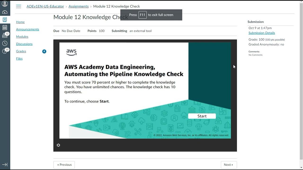 AWS Data Engineering Module 12 - Knowledge Check - Anand K - YouTube