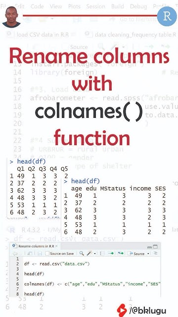 Assign/rename or change names of variables in your data set in R - YouTube