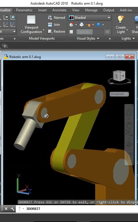 Simple 3D and easy robotic arm drawing modeled in AutoCAD - YouTube