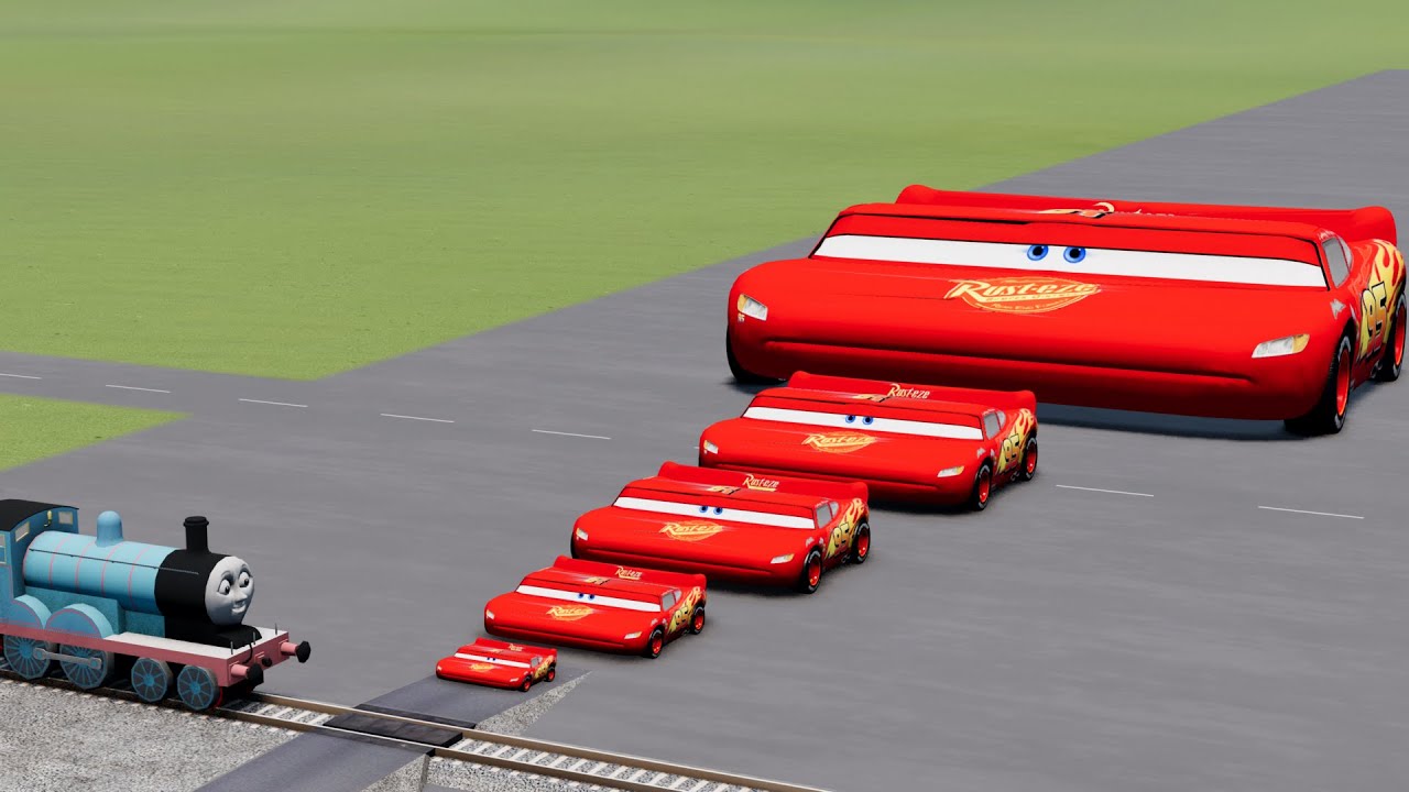 Big & Small Wide Lightning Mcqueen vs Trains Thomas | BeamNG.Drive ...