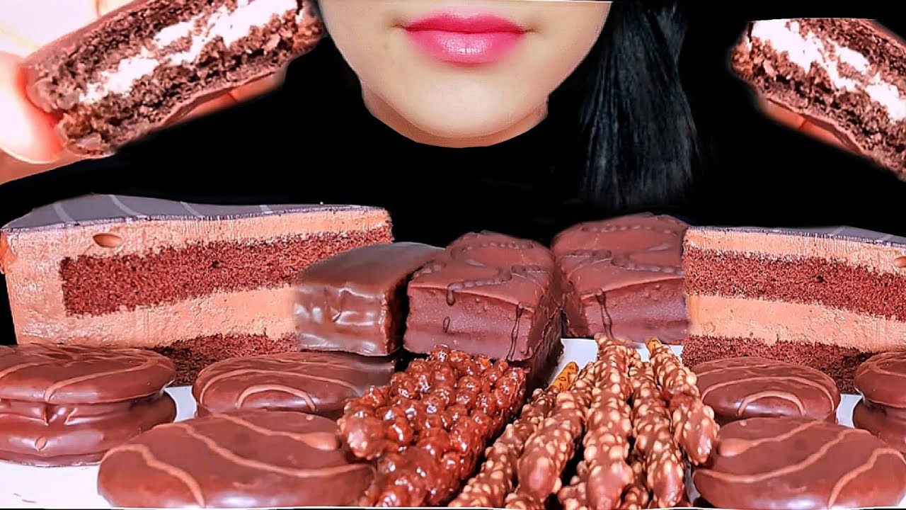 ASMR EATING CHOCOLATE DESSERTS, MACARONS, CAKE #asmr #mukbang - YouTube