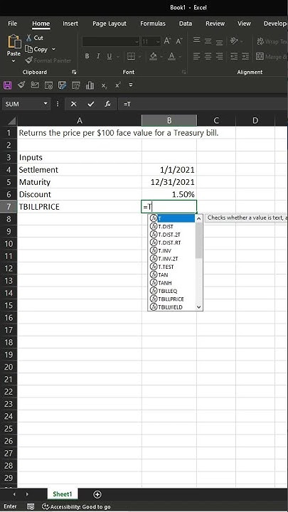 TBILLPRICE Function #Shorts Microsoft Excel Tutorial - YouTube