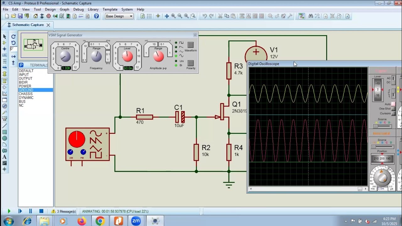 Common Source Amplifier || Proteus Software || Output Signal for FET ...