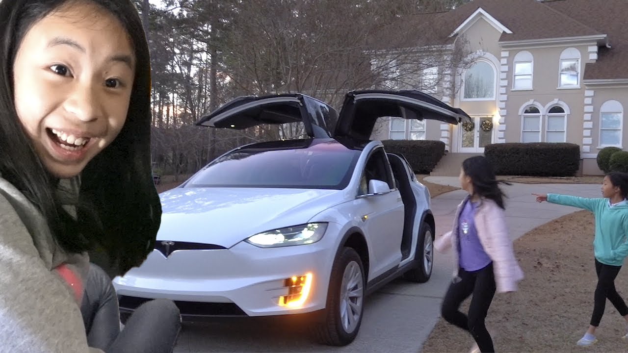 Prank and Surprise Fun TV Kids with New Electric Car Tesla Model X ...