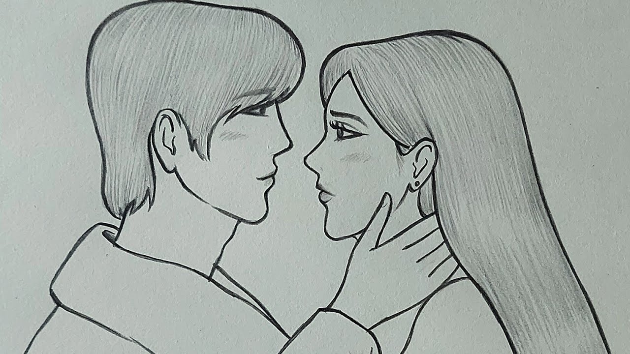 couple drawing easy || pencil sketch of a loving couple step by step ...