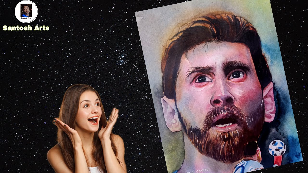 How to draw Lionel Messi Step by Step / Messi Drawing with Watercolour ...