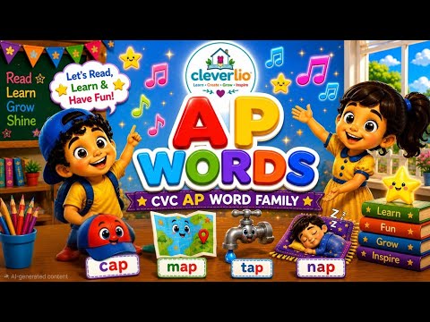 AP Word Family for Kids | Phonics Song | Cap, Map, Nap, Tap, Rap & Sap | Learn to Read CVC Words