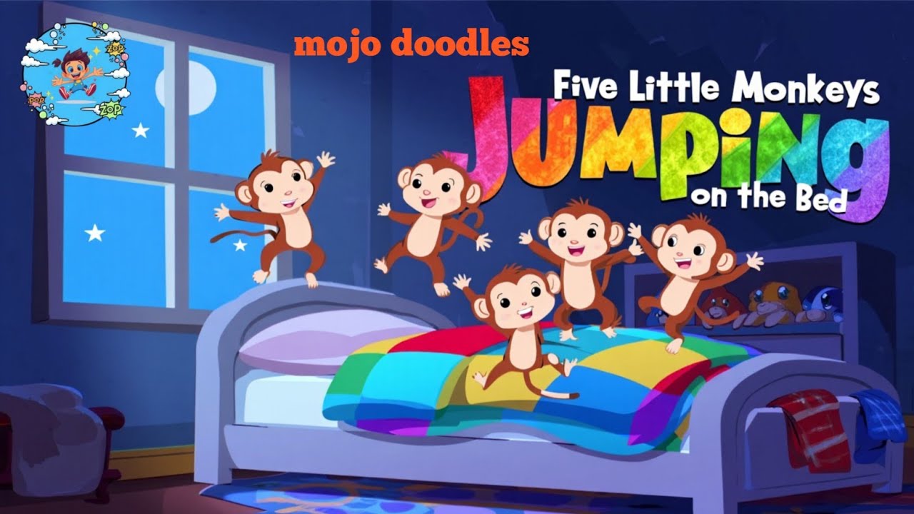 five little monkeys jumping on the bed|3d animation English nursery ...