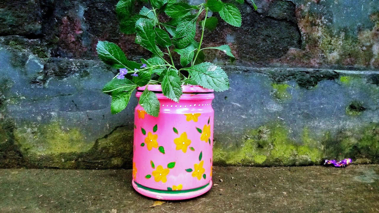প্লাস্টিকের ফুলের টব / Flower vase painting ideas / Painting on flower ...
