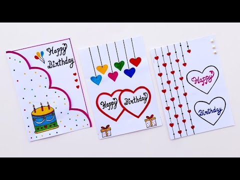 3 Easy & Beautiful white paper Handmade Happy Birthday Greeting Card ...