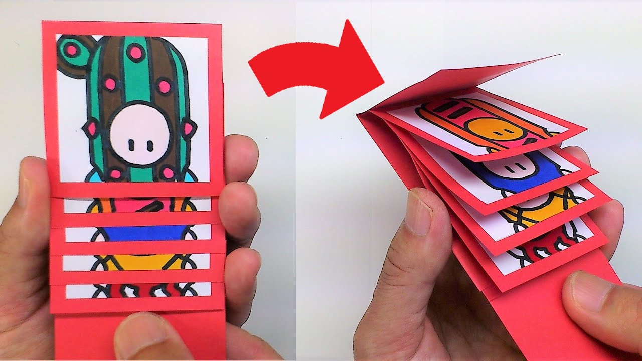 Waterfall card DIY with Fall Guys characters（skins）drawing｜Easy paper ...