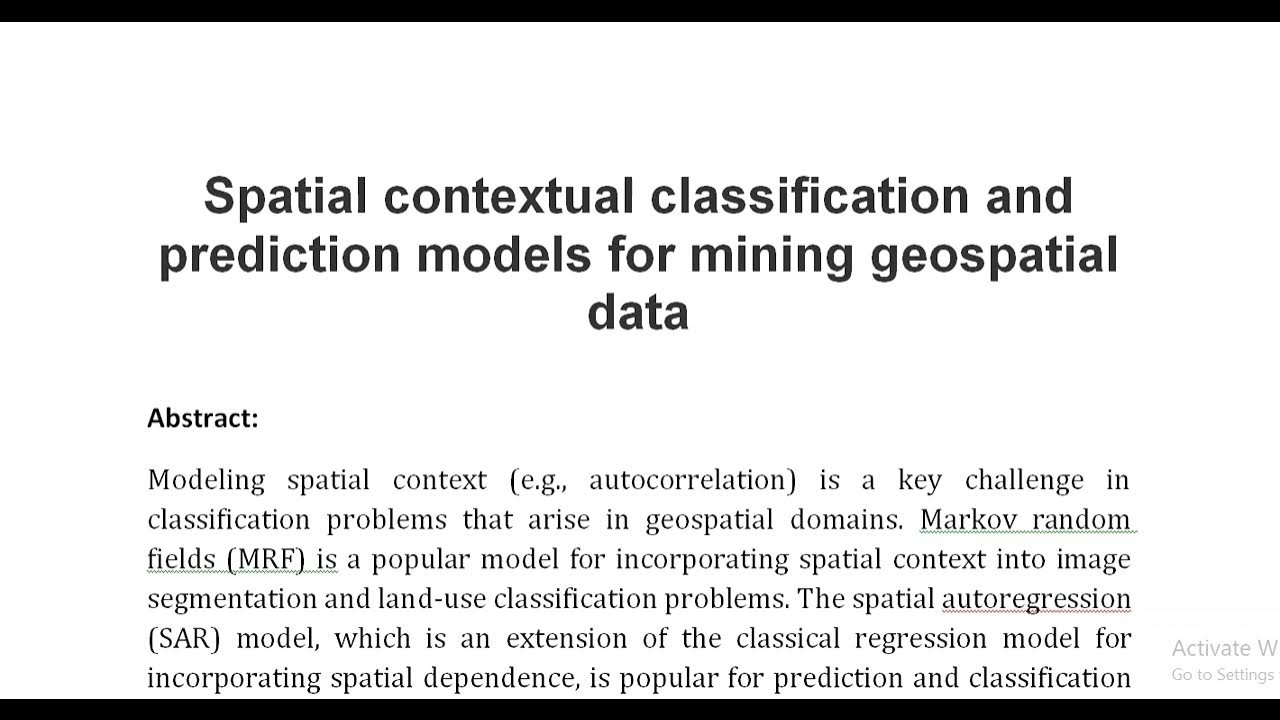Spatial contextual classification and prediction models for mining geospatial data - YouTube